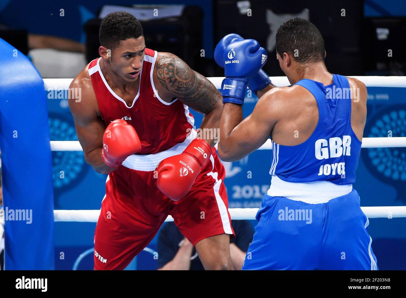 Tony Yoka of France (red) competes in Boxing Mens Super Heavy (+91kg ...