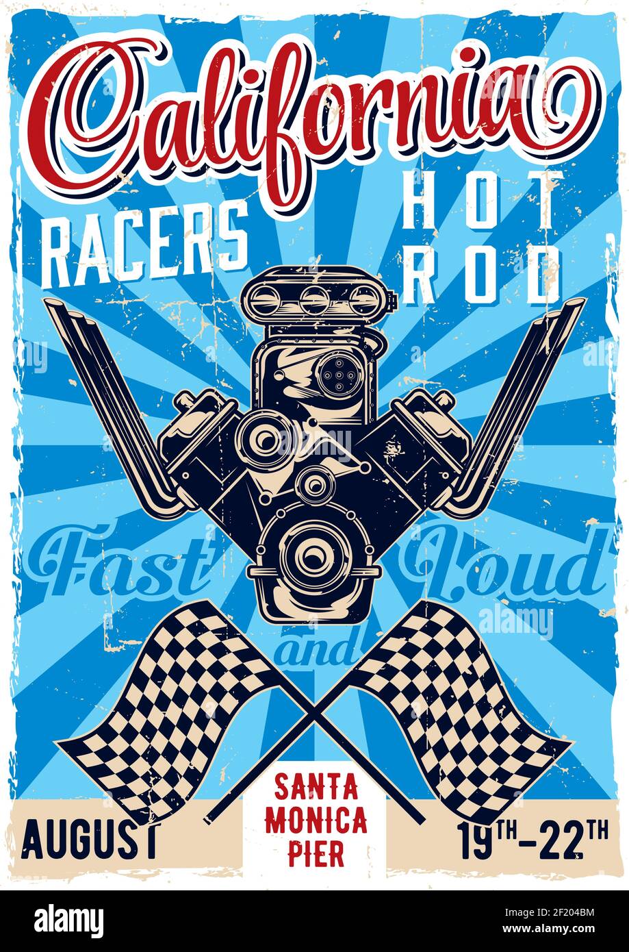 Hot Rod theme vintage poster design with illustration of powerful ...