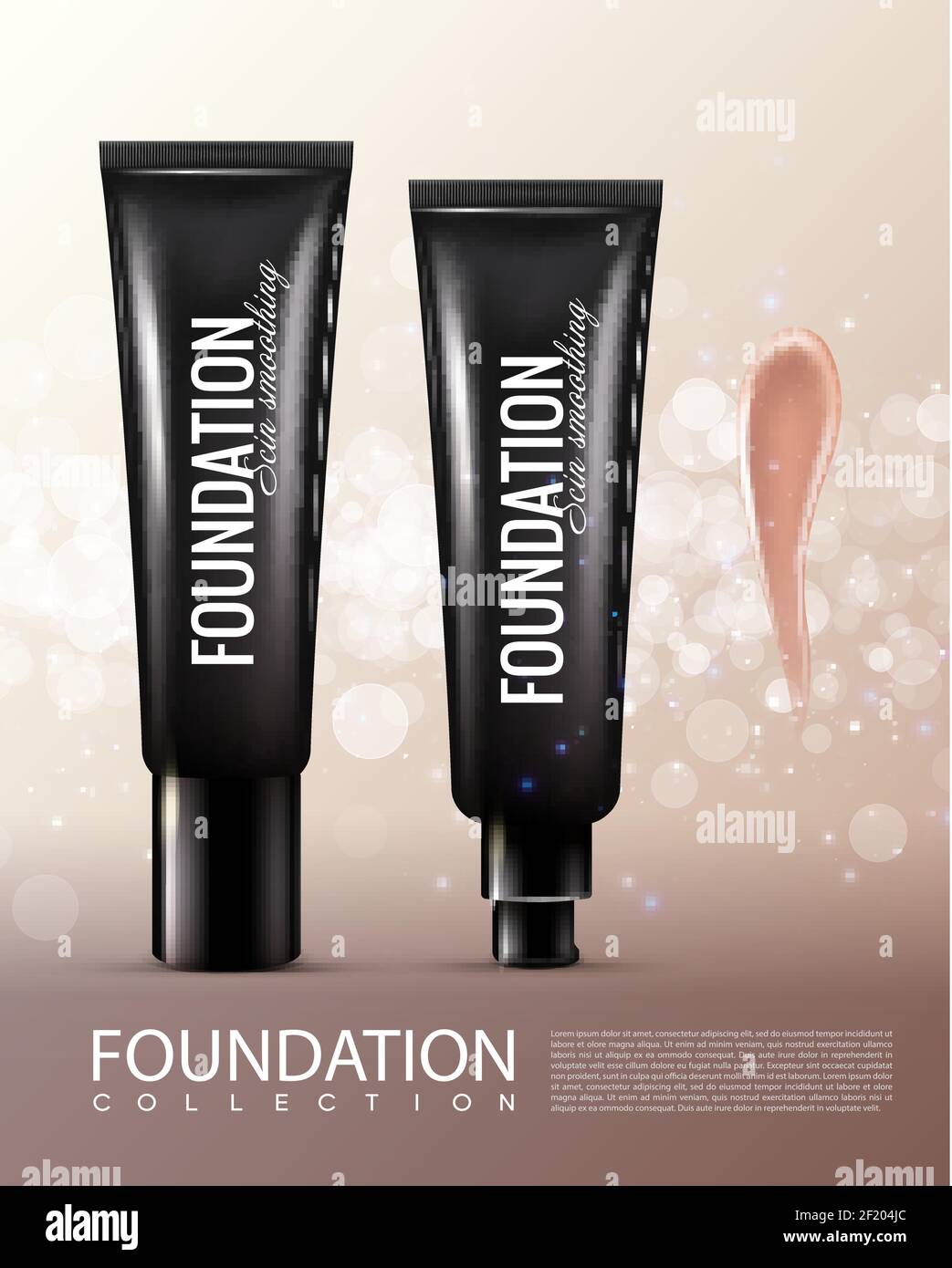 Realistic cosmetic product template with plastic tubes and cream brush ...