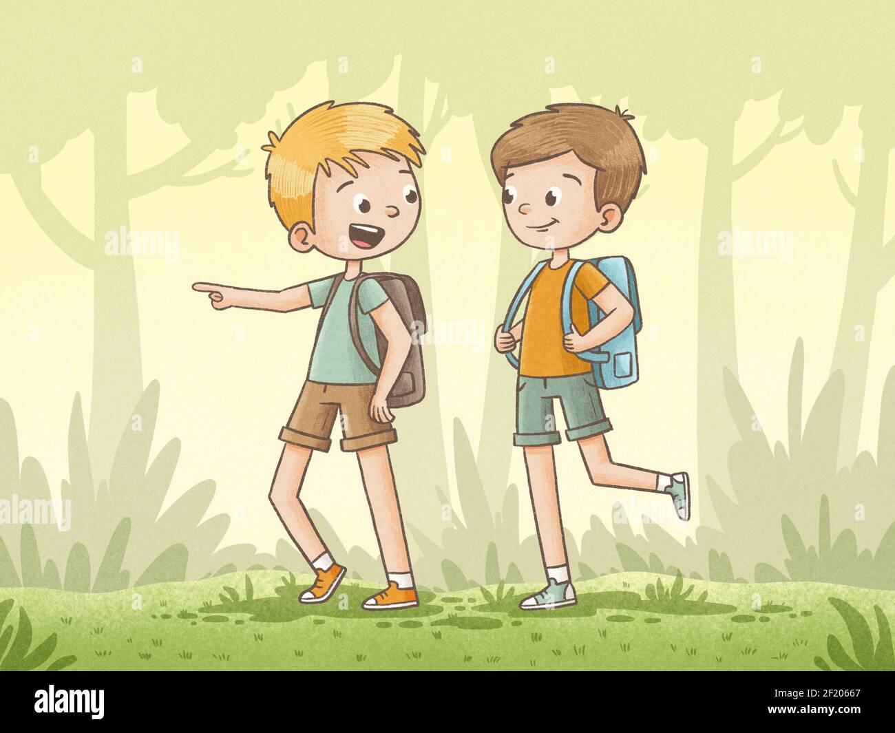 Boys Walking In The Forest Stock Photo - Alamy