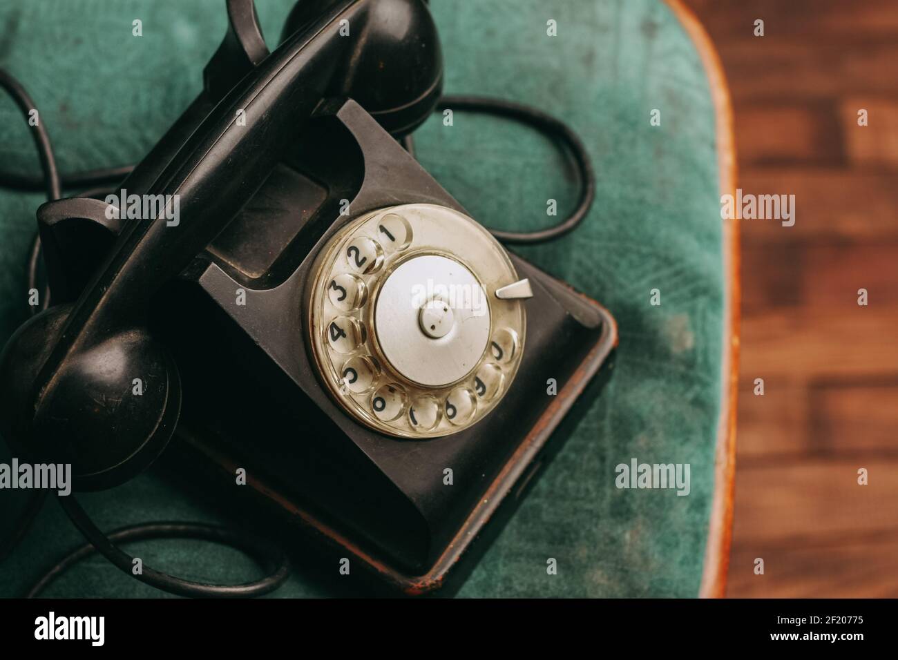 old retro telephone on chair technology antique classic style Stock ...