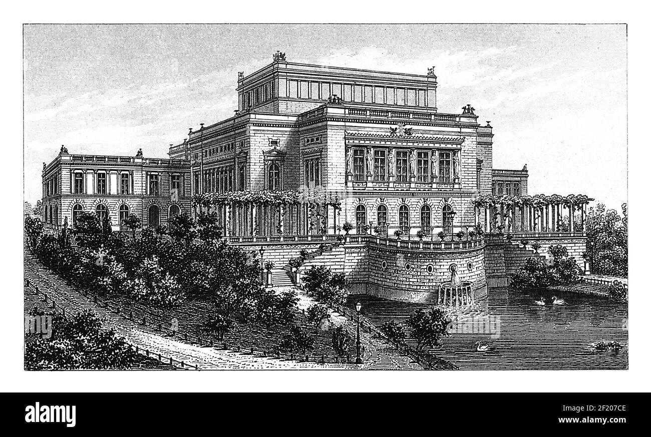 Antique illustration of Leipzig Opera. Published in Systematischer ...