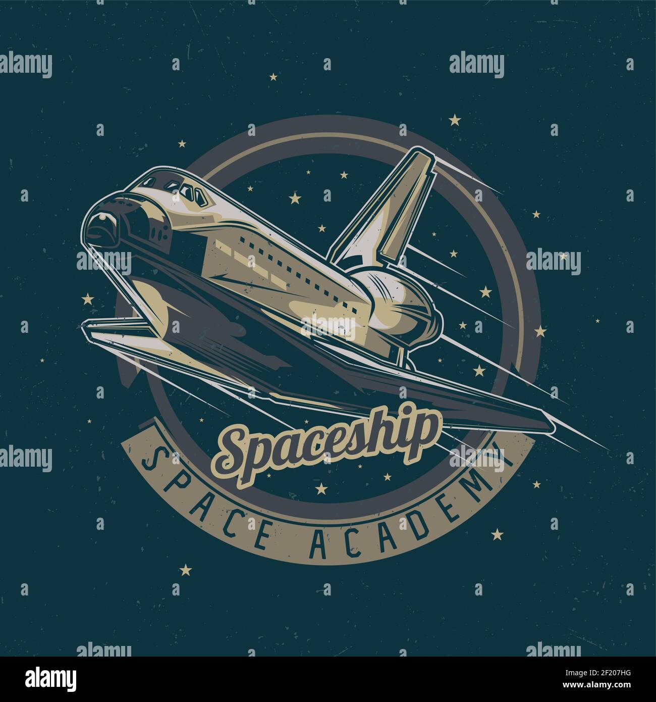 Space theme t-shirt label design with illustration of spaceship Stock ...