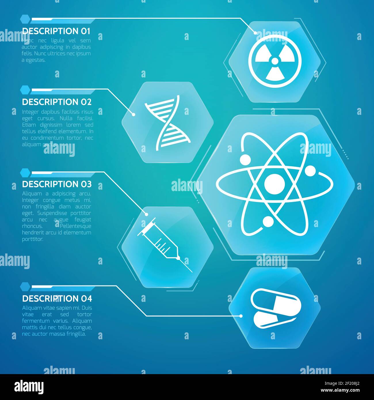 Medicine blue poster with genetic code and science symbols flat vector ...