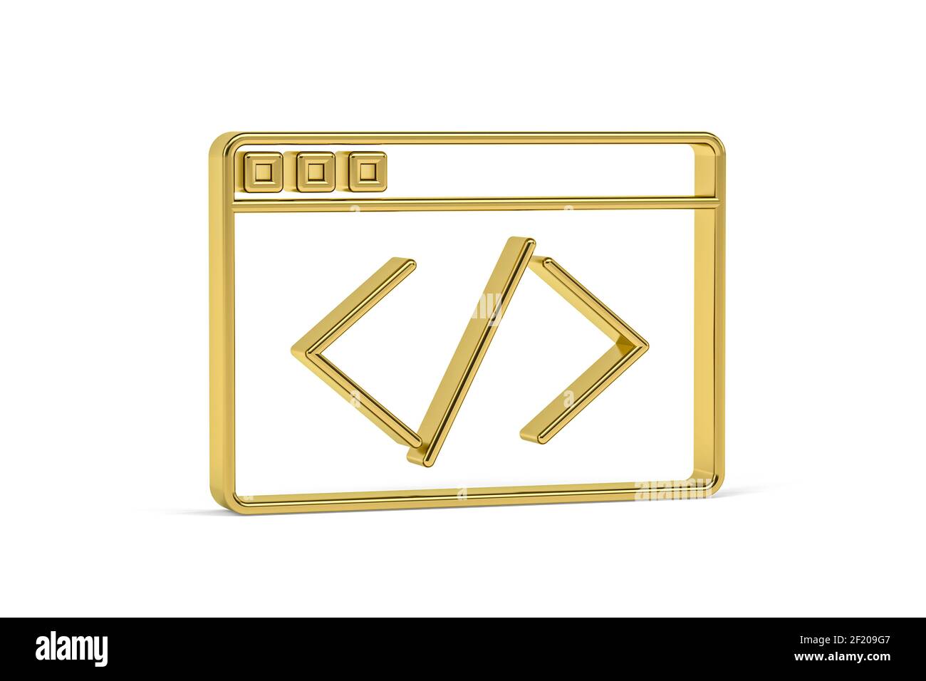 Golden 3d programming icon isolated on white background - 3D render ...