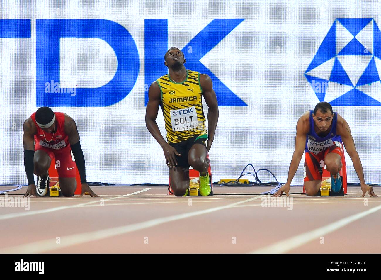Usain Bolt (JAM) competes in 100 Metres Men during the IAAF World ...