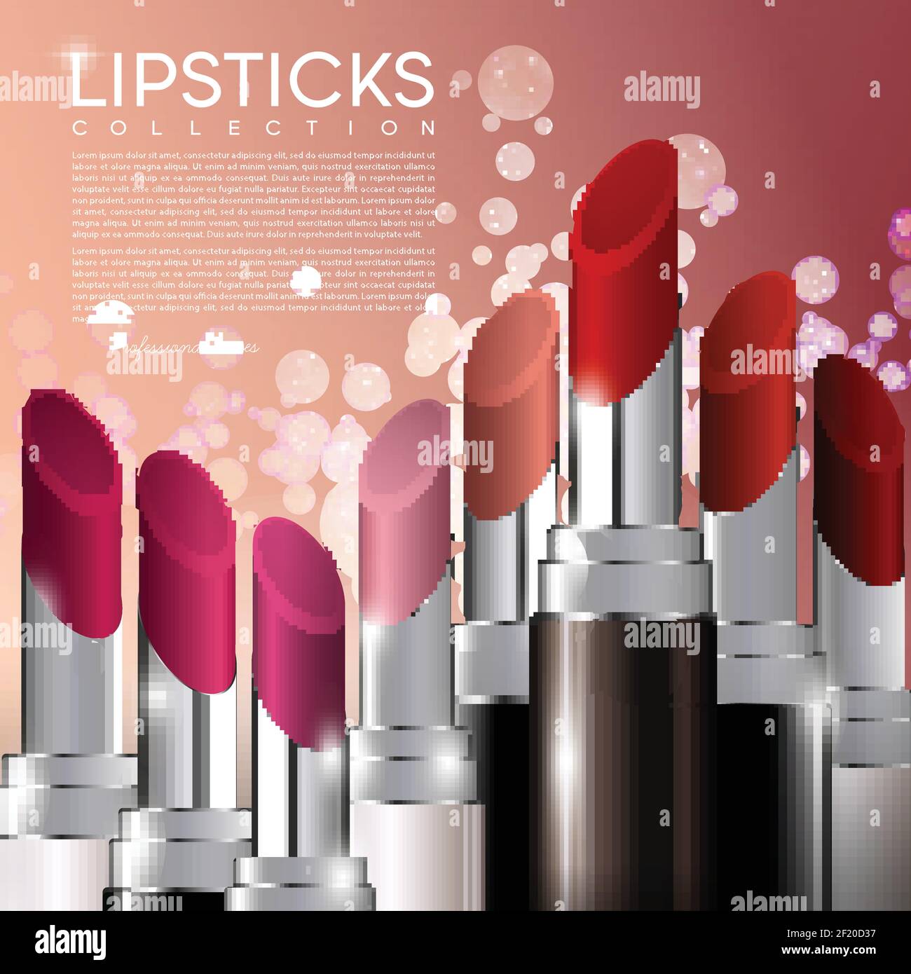 Realistic premium cosmetic poster with lipsticks of different colors on ...