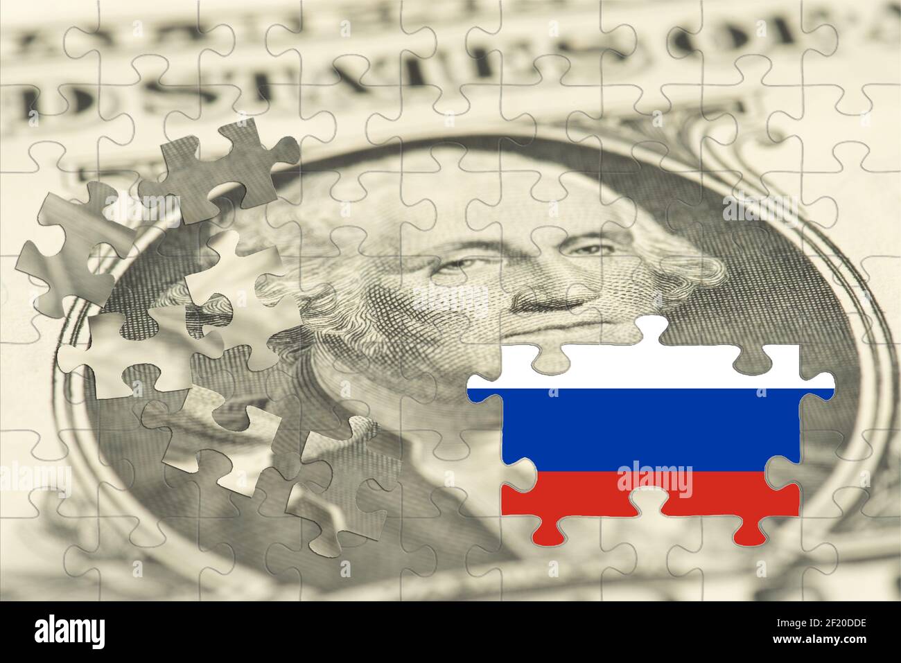 Dollar banknotes and flag of Russia Stock Photo - Alamy