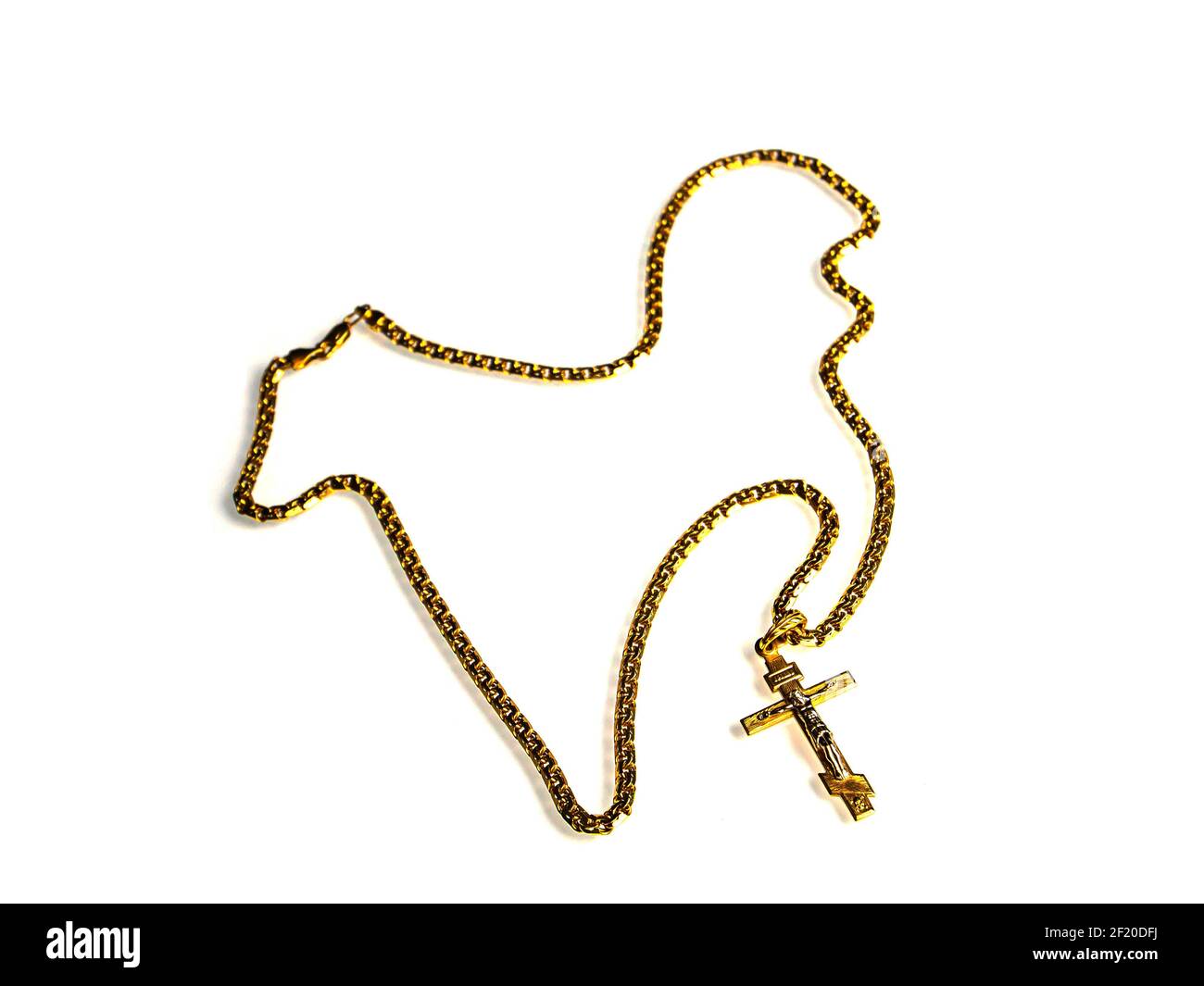 Christian cross with a gold chain on a white background. Christian ...