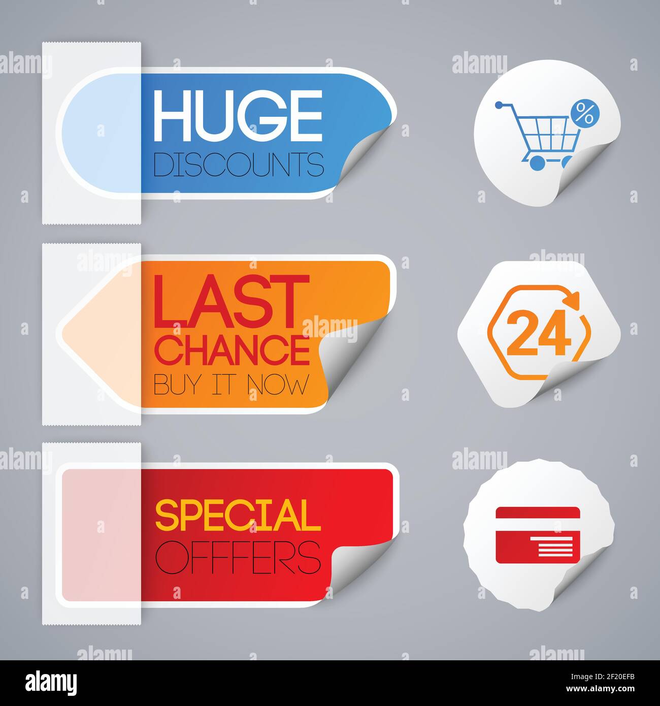 Sale and retail labels set with special discounts symbols paper style ...