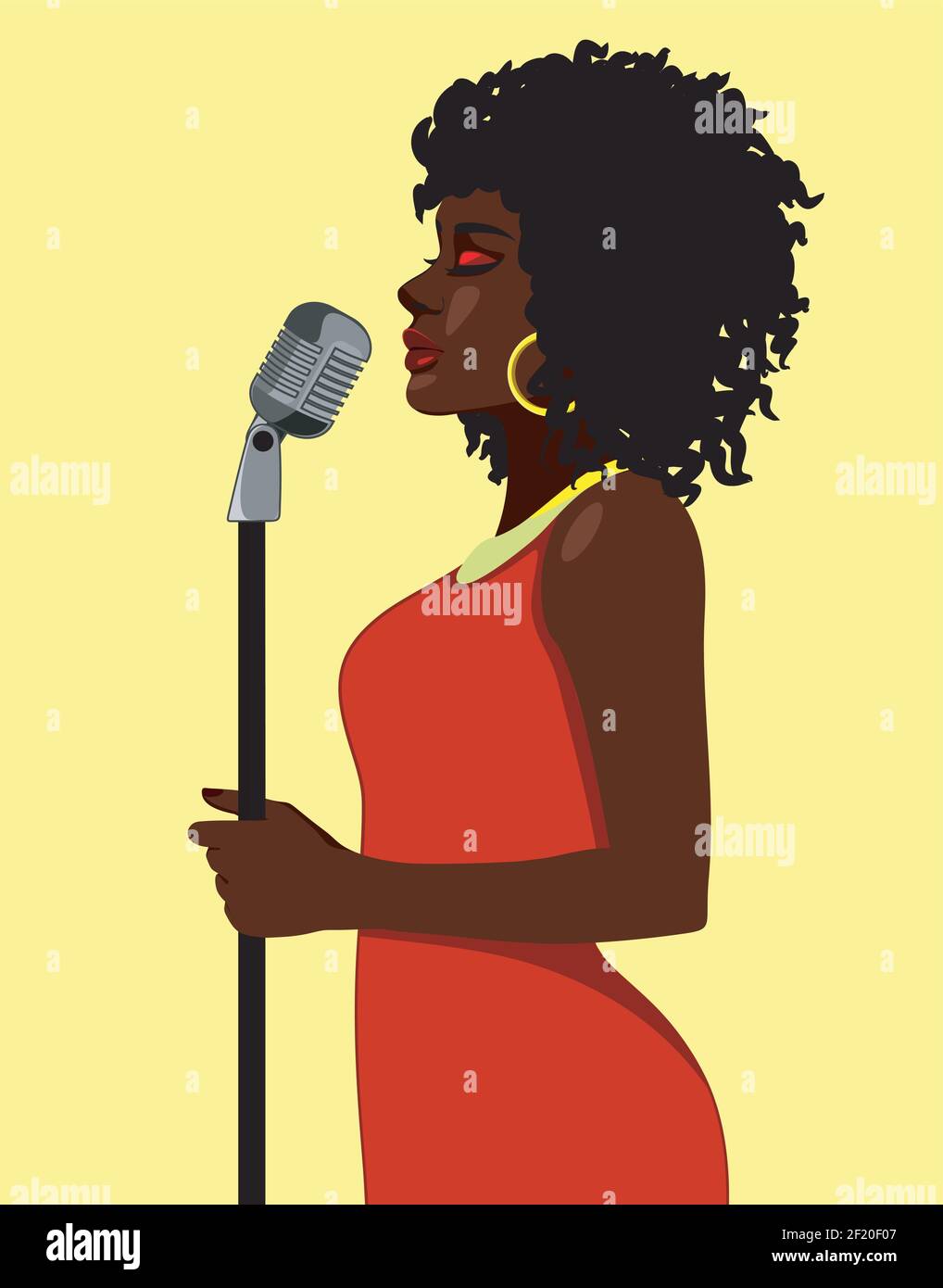 Cartoon attractive female singer concept with pretty african woman ...