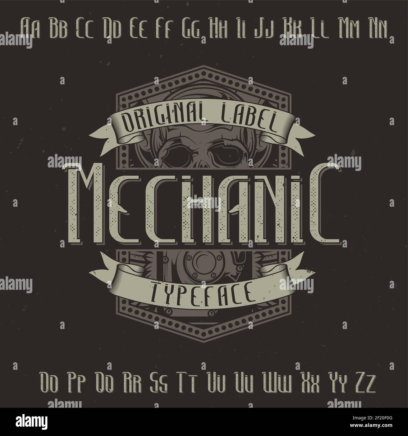 Original label typeface named 'Mechanic'. Good to use in any label ...