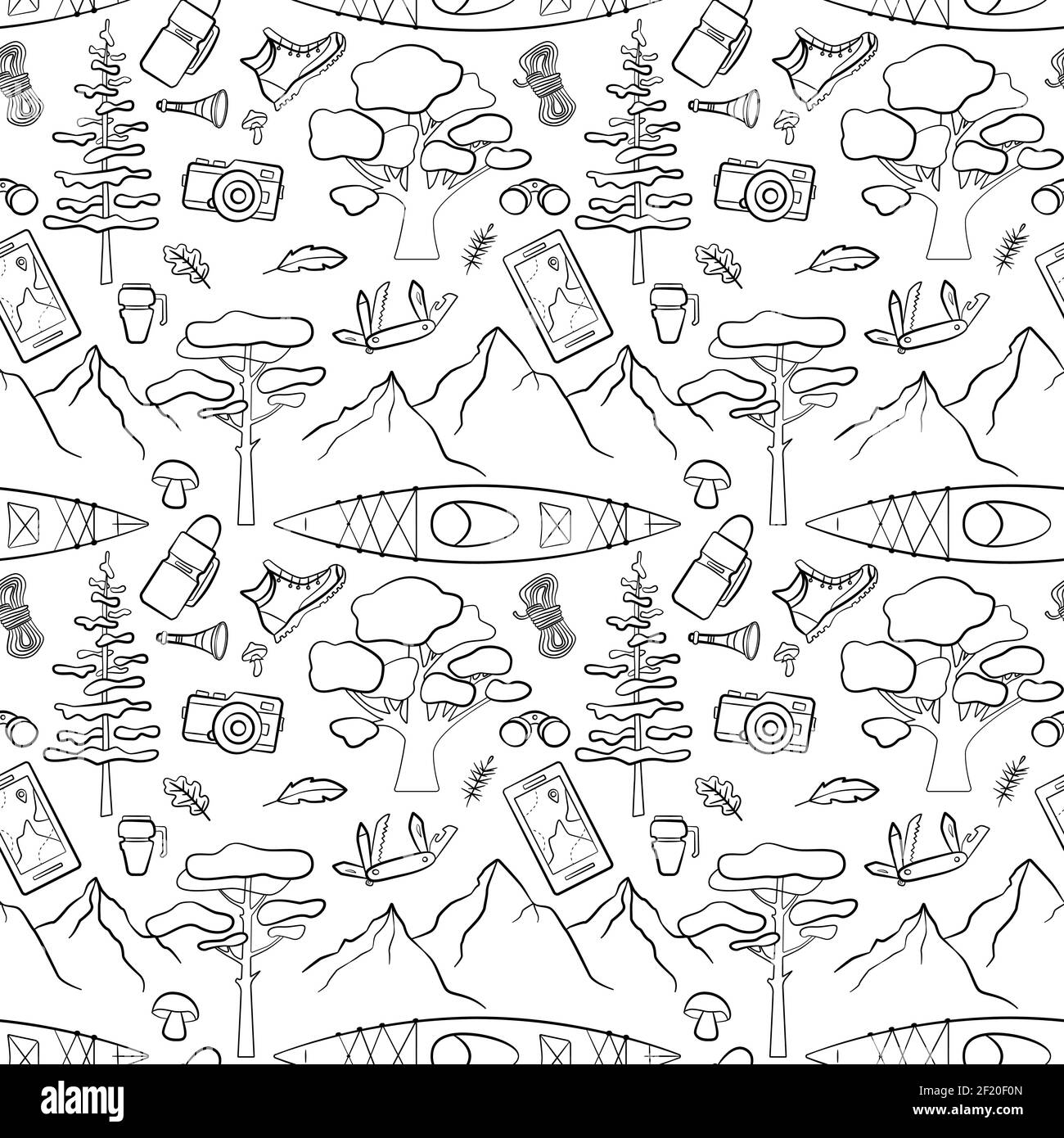 Hiking and camping seamless pattern with travel elements. Seamless ...