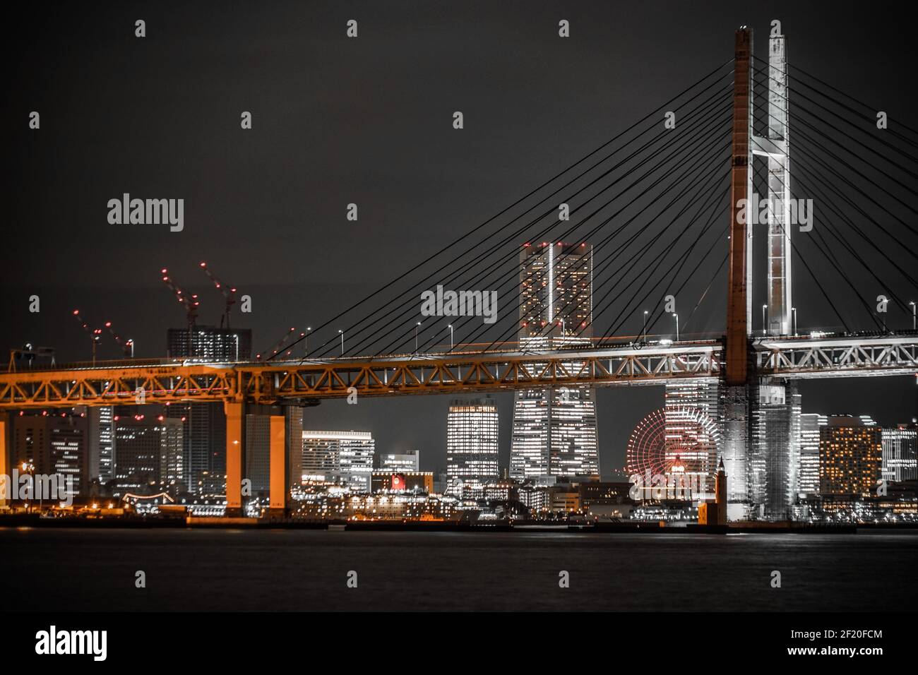 Yokohama Bay Bridge and Yokohama Minato Mirai of night view Stock Photo ...