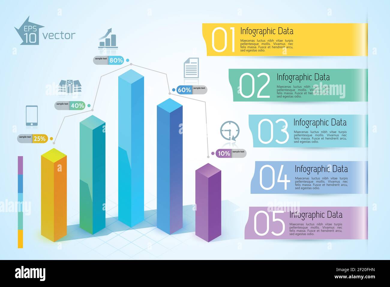 Abstract business chart infographics with colorful 3d square columns ...