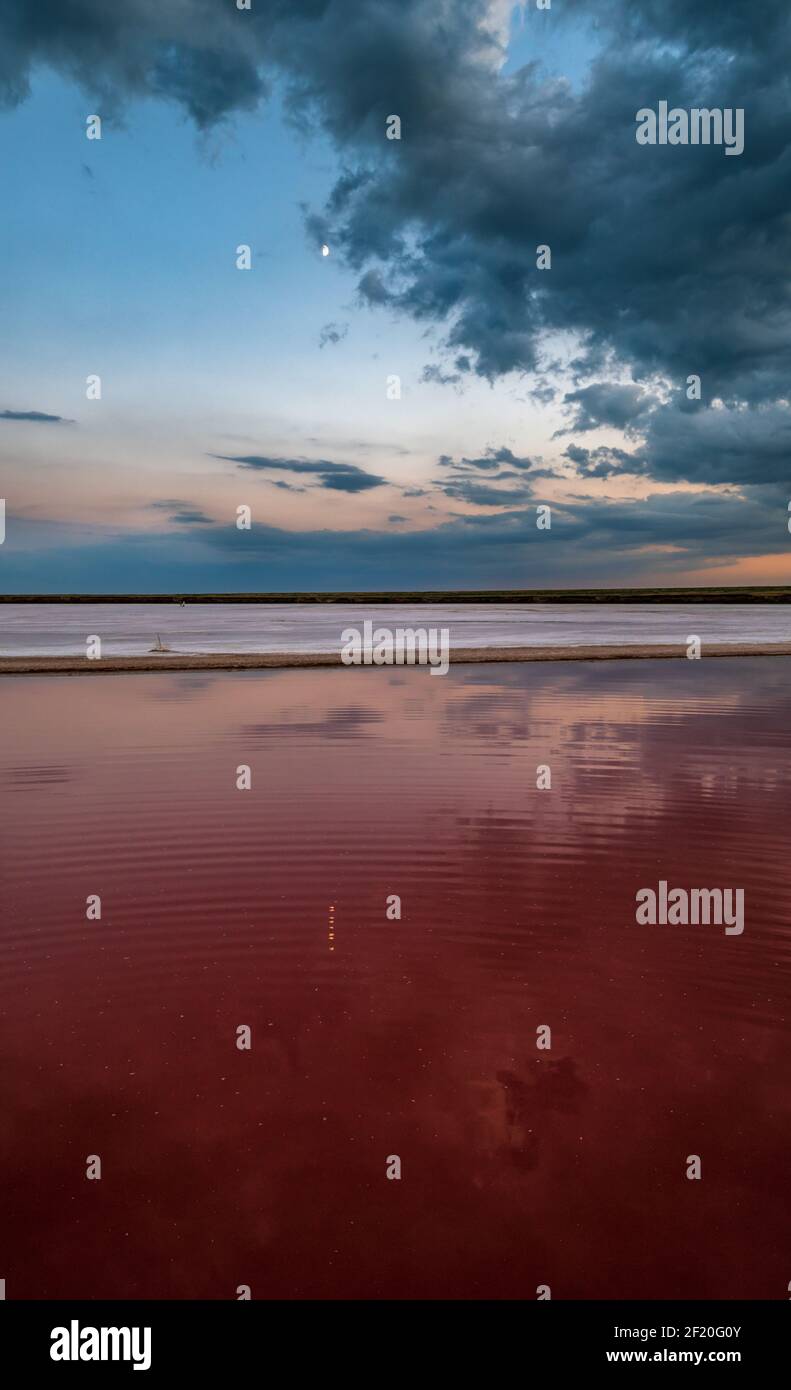 Sunset Genichesk pink salty lake, Ukraine Stock Photo - Alamy