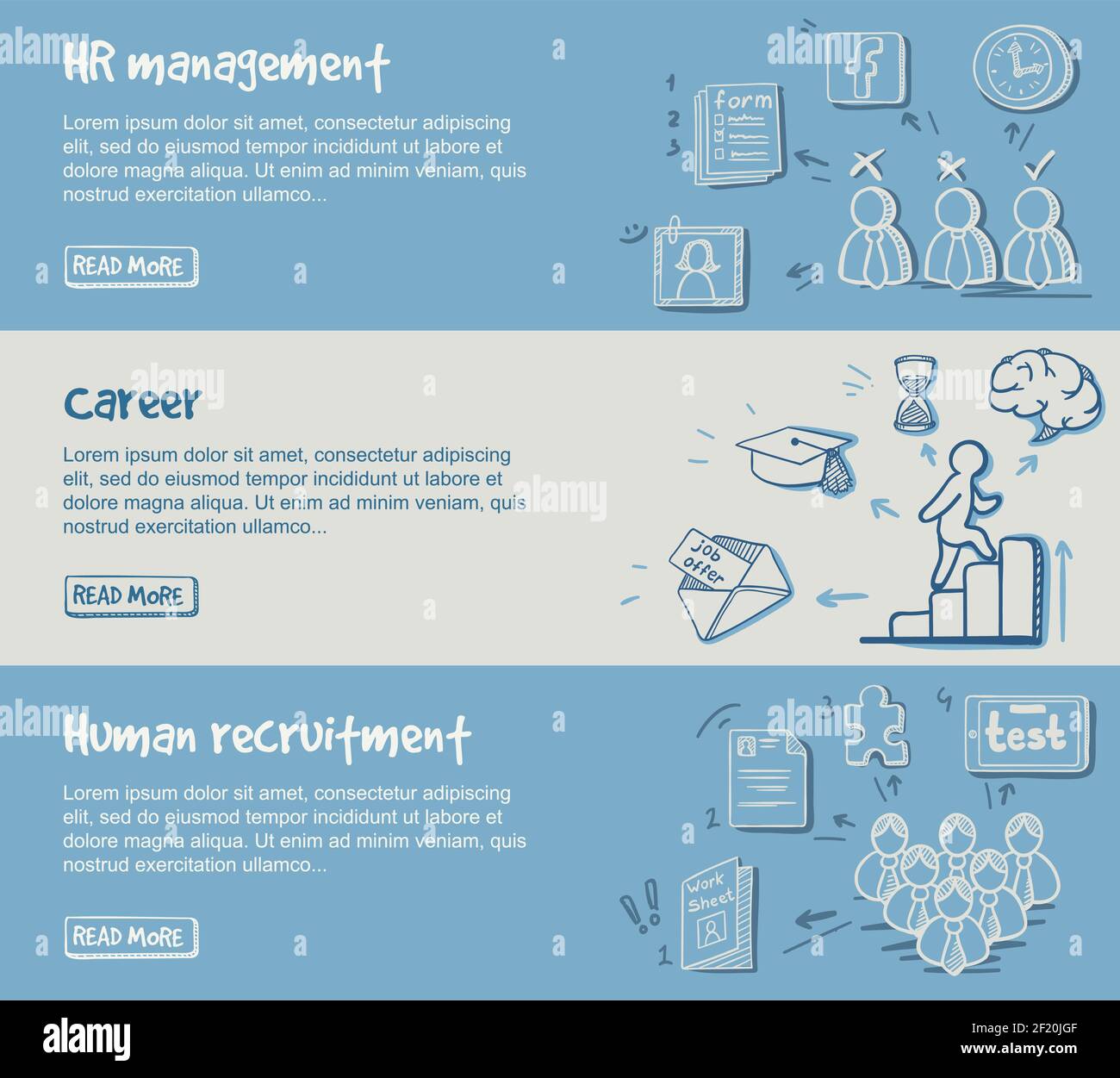 Hand drawn career development horizontal banners with human resources ...