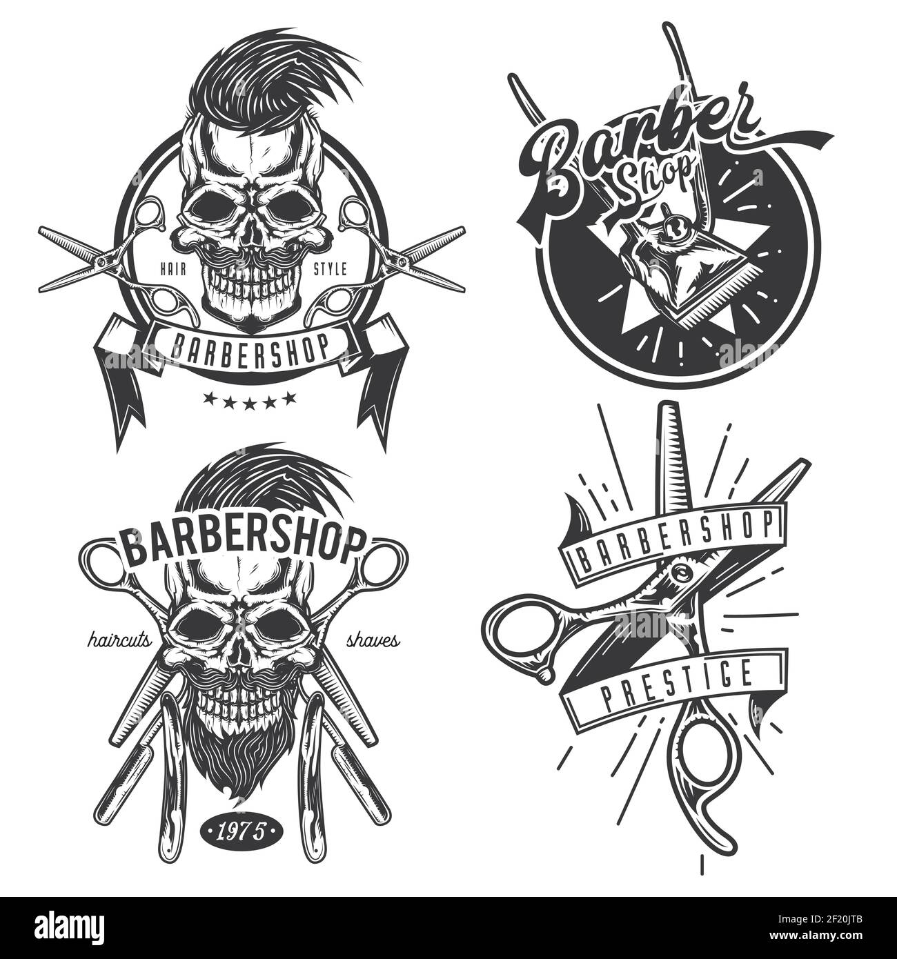 Set of barber equipment emblems, labels, badges, logos. Isolated on ...