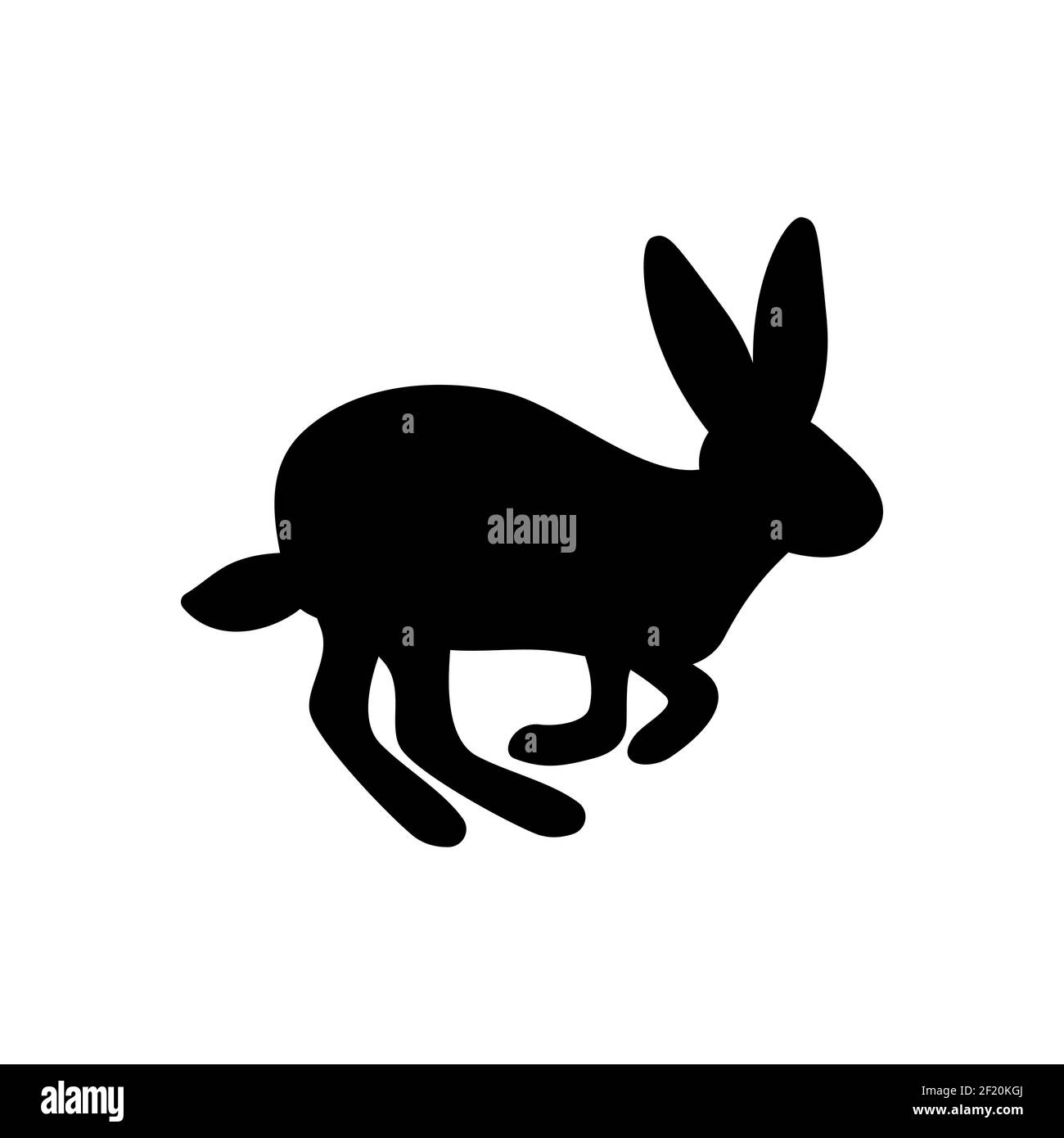 Vector illustration of a rabbit landing after a jump. Black silhouette ...