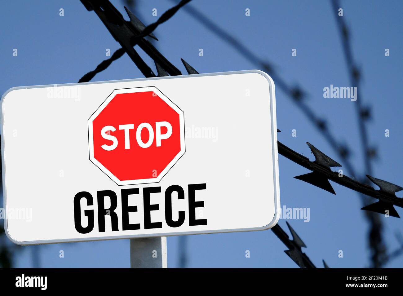 Greek border fence hi-res stock photography and images - Alamy