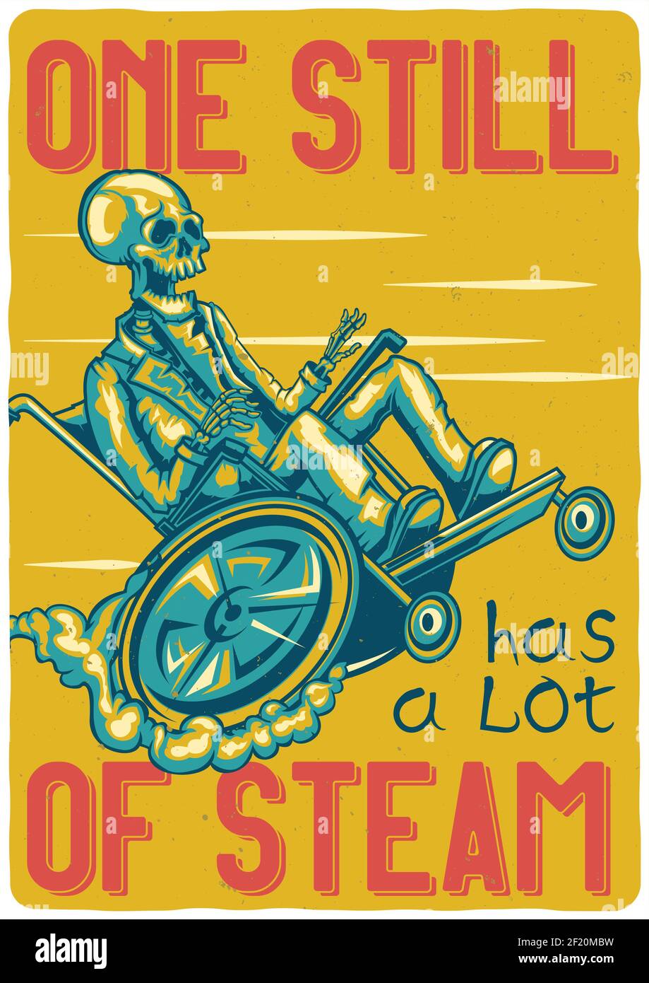 T-shirt or poster design with illustration of a skeleton on a ...