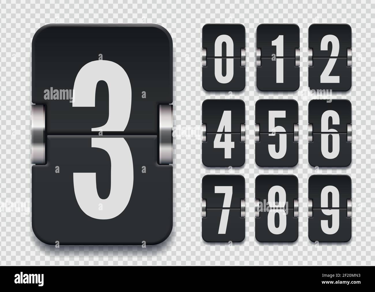 Numeric flip scoreboard set with shadows for black countdown timer or web page watch or calendar ...