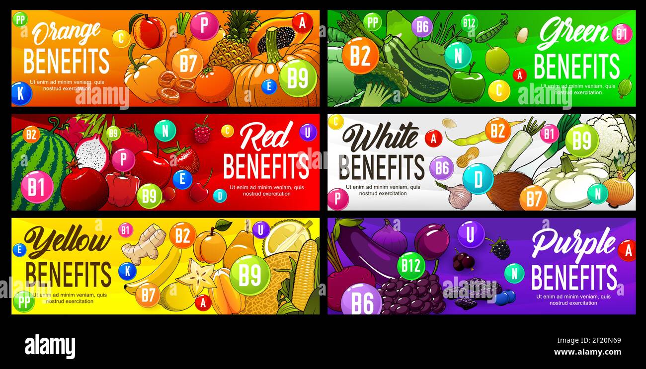 Color diet benefits of nutrition, rainbow food and health, vector fruit ... Color diet benefits of nutrition, rainbow food and health, vector fruit ...
