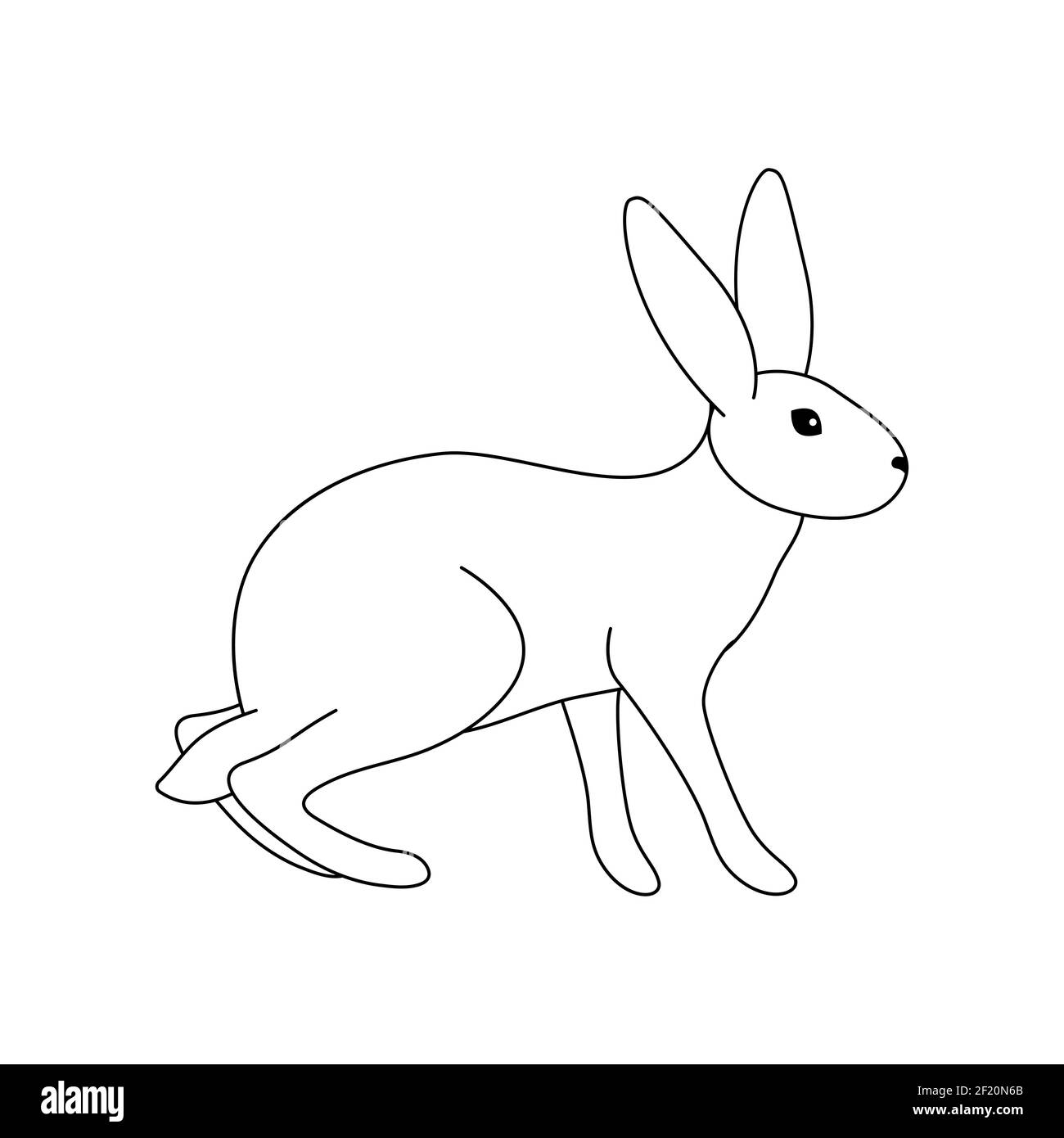 Vector illustration of a standing rabbit. Black outline of a hare on a ...
