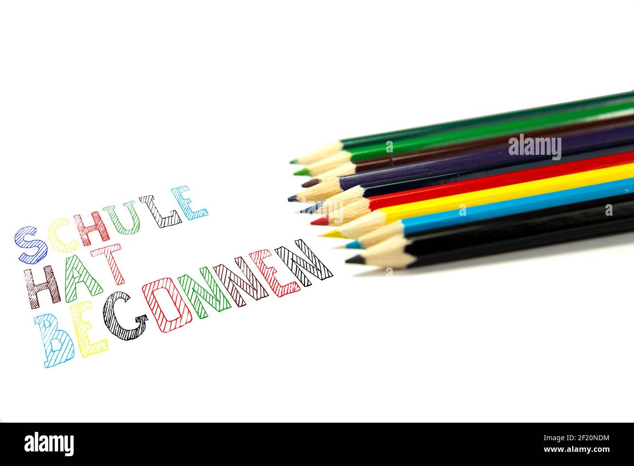 Colorful pens and slogan School Has Started Stock Photo - Alamy