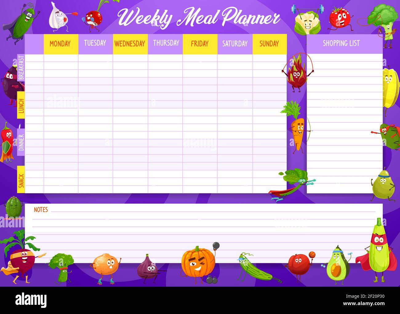 School timetable vector template with cartoon vegetables sportsmen and ...