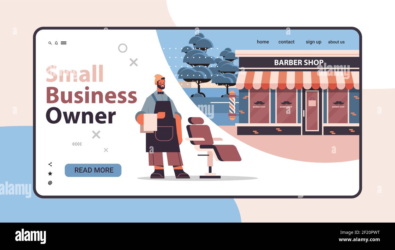 male barber character in uniform small business owner concept ...