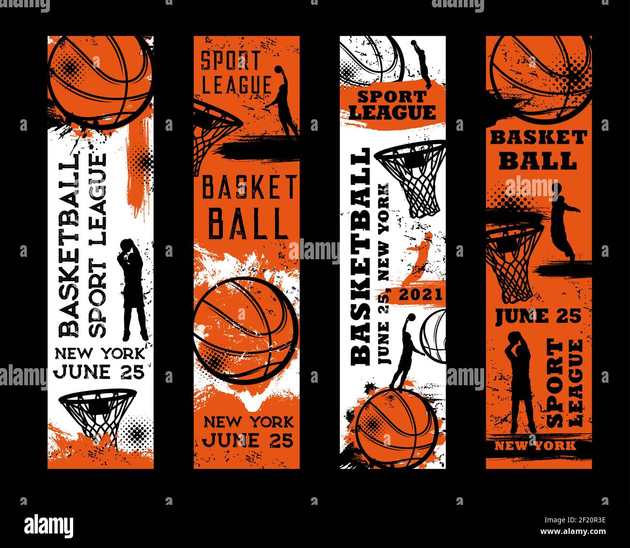 Basketball championship, streetball league tournament grungy posters ...