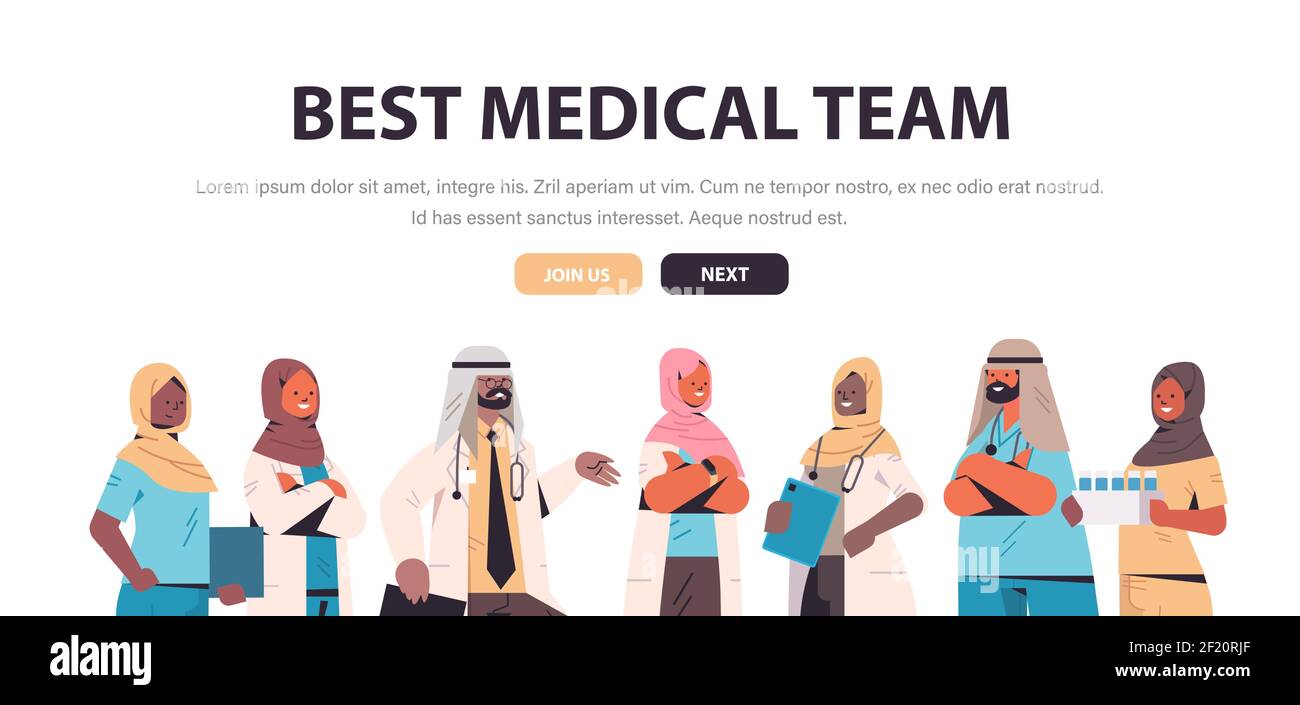 arabic team of medical professionals arab doctors in uniform standing ...