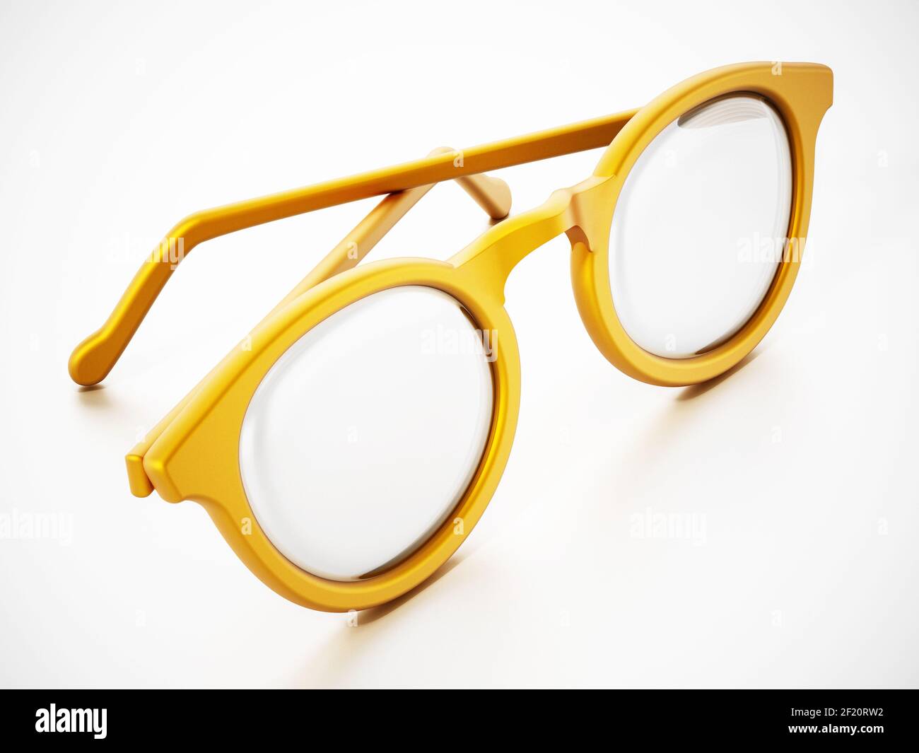 Round yellow eyeglasses isolated on white background. 3D illustration ...