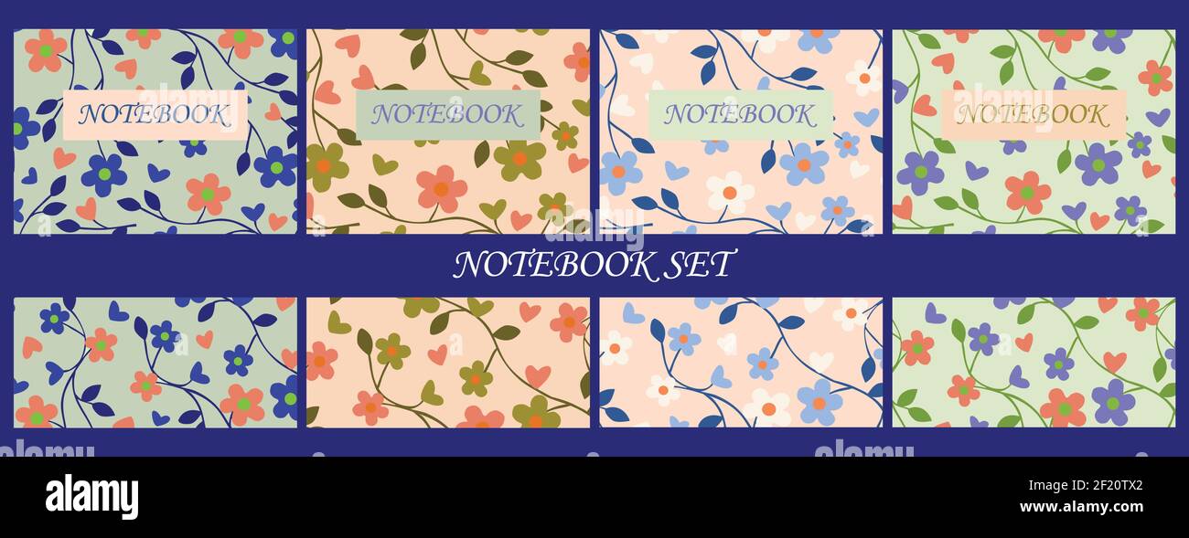 Notebook cover page floral templates set, for notebooks, planners ...