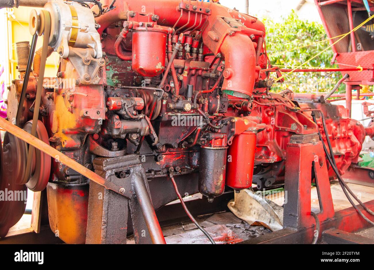 An antique diesel engine for a freight elevator in Thailand, Asia Stock ...