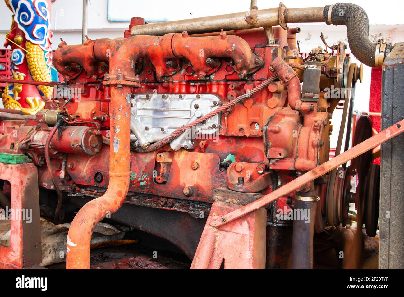 An antique diesel engine for a freight elevator in Thailand, Asia Stock ...