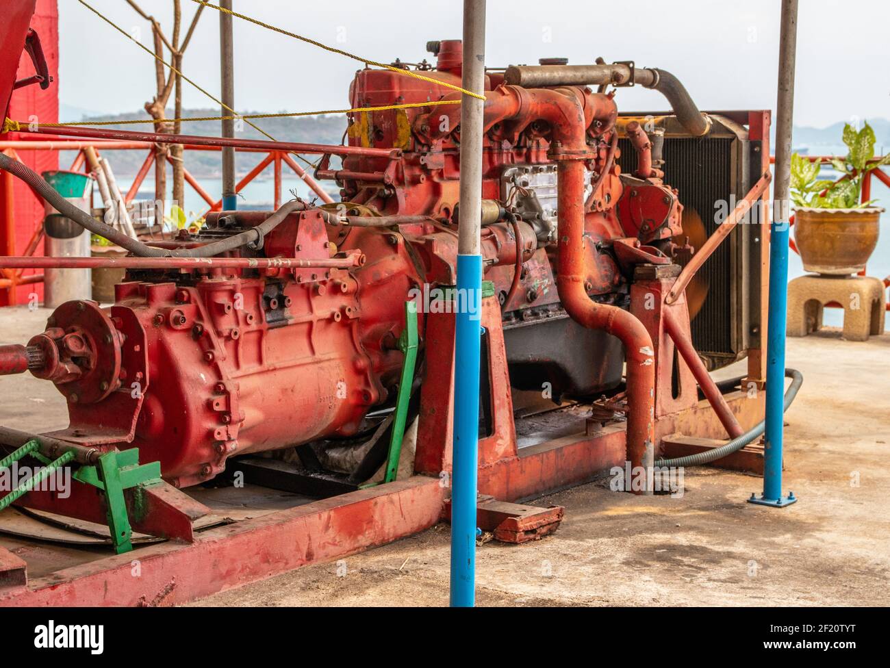An antique diesel engine for a freight elevator in Thailand, Asia Stock ...