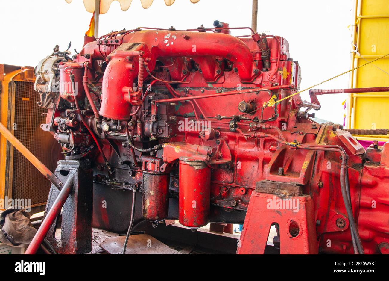 An antique diesel engine for a freight elevator in Thailand, Asia Stock ...