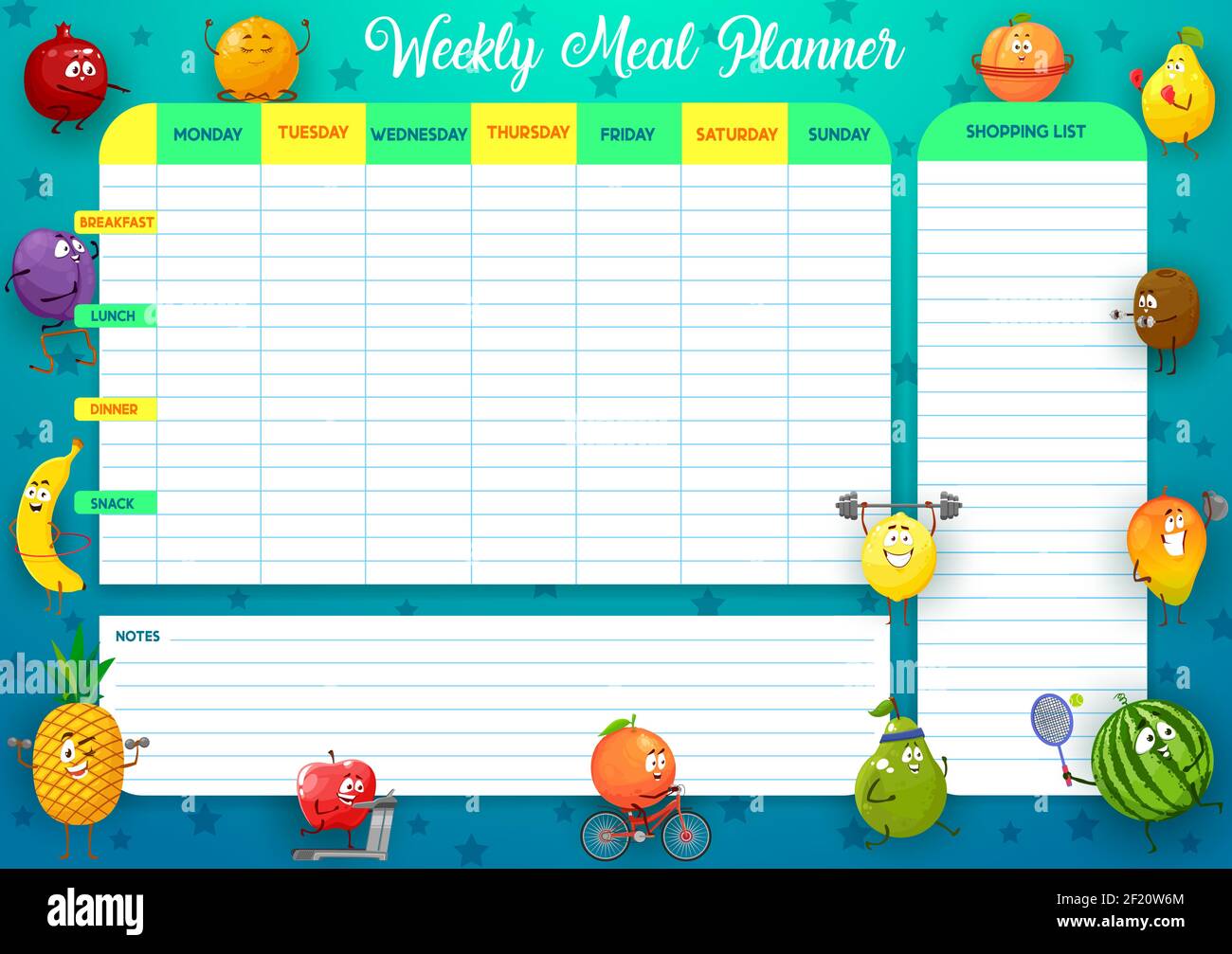 Weekly meal planner, vector timetable, week food plan organizer with ...