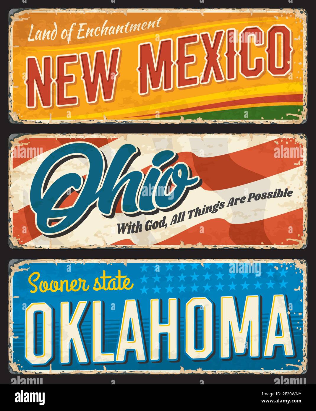 American states, New Mexico, Ohio and Oklahoma vintage vector banners ...