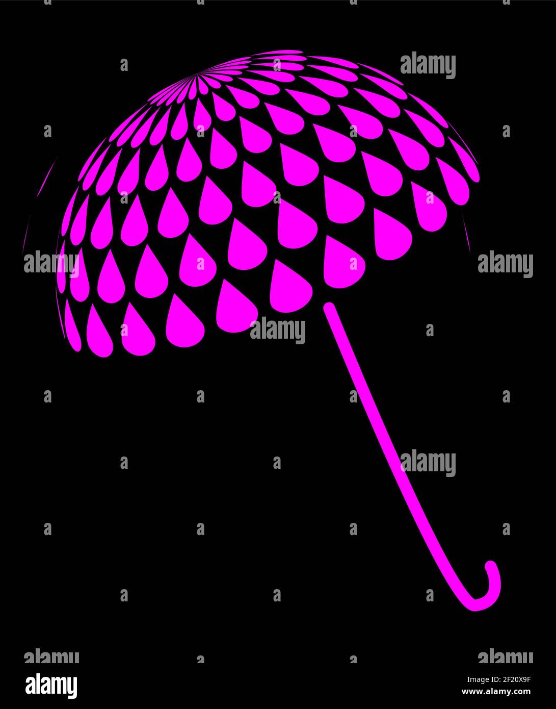 Glowing neon umbrella weather icon in pink color on black background ...