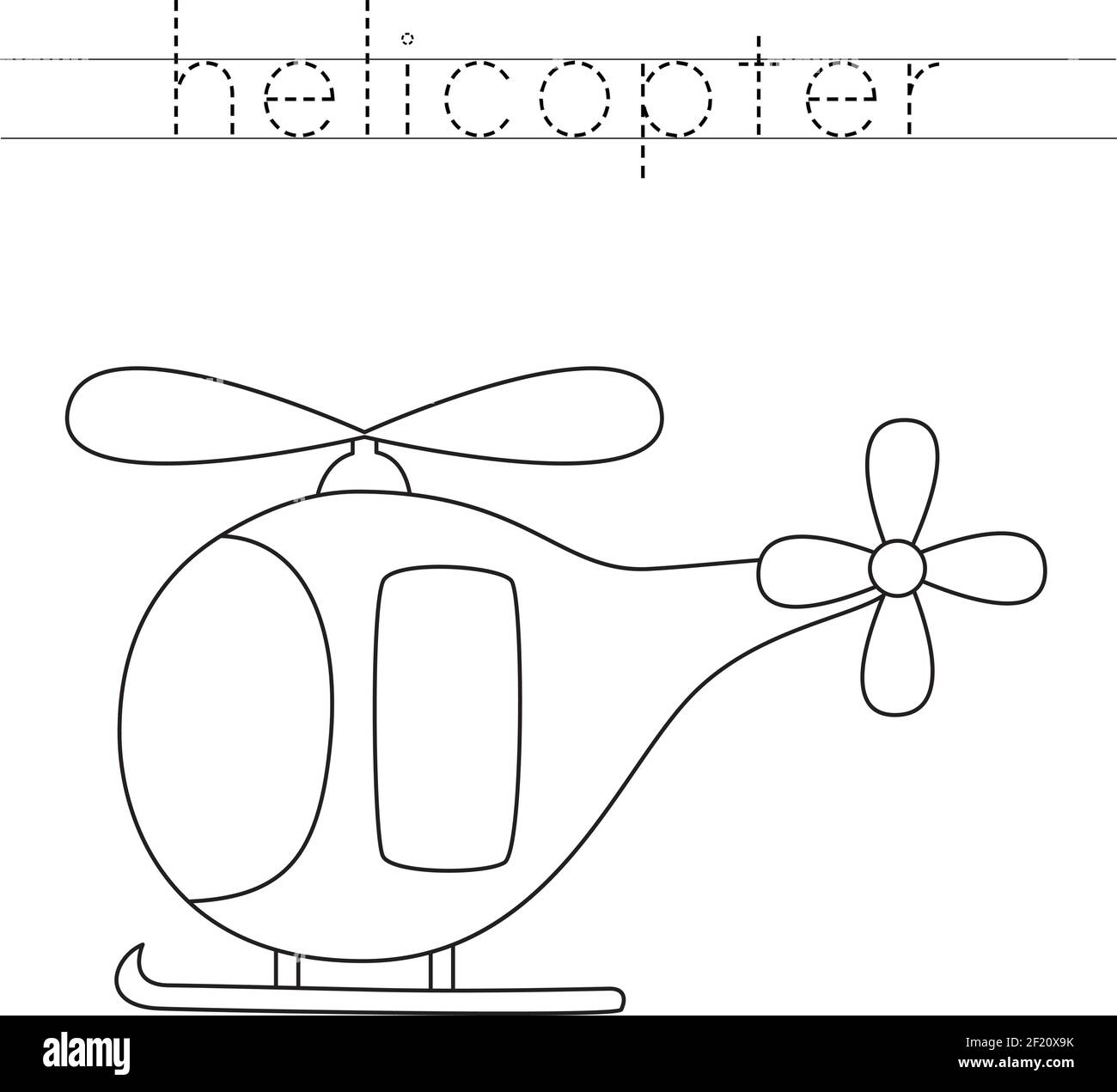 Trace the word. Color cartoon helicopter. Handwriting practice for ...