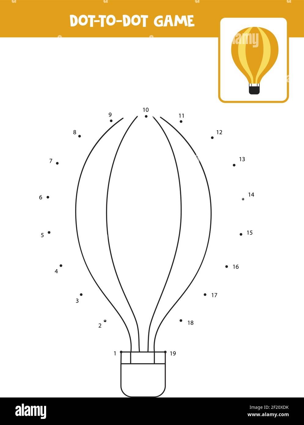 Dot to dot game with cute cartoon hot air balloon. Connect the dots ...