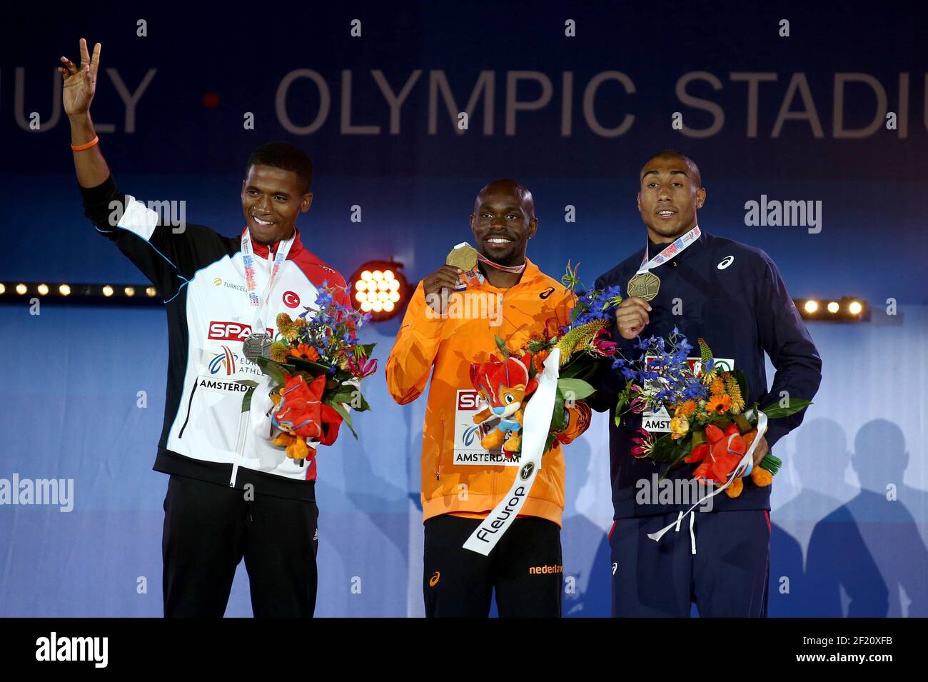 Jimmy Vicaut (FRA) Bronze medal on the victory ceremony during the ...