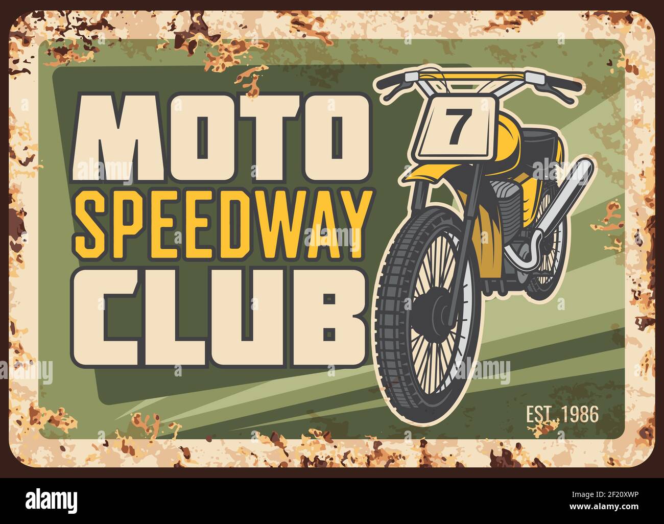 Speedway racing motorcycle club rusty metal plate. Speedway motorbike ...