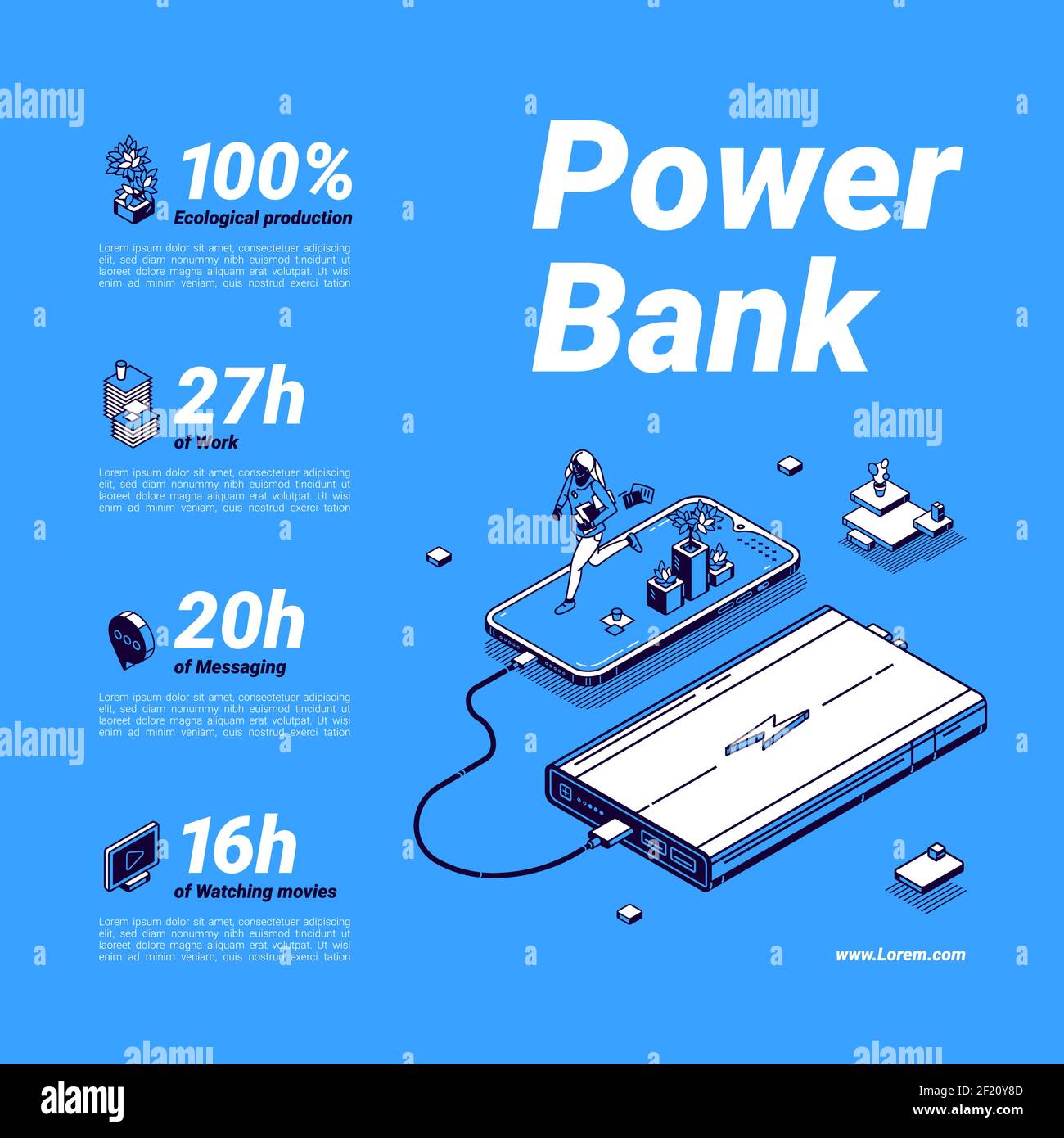 Power bank poster. External battery, portable charger for mobile phone ...