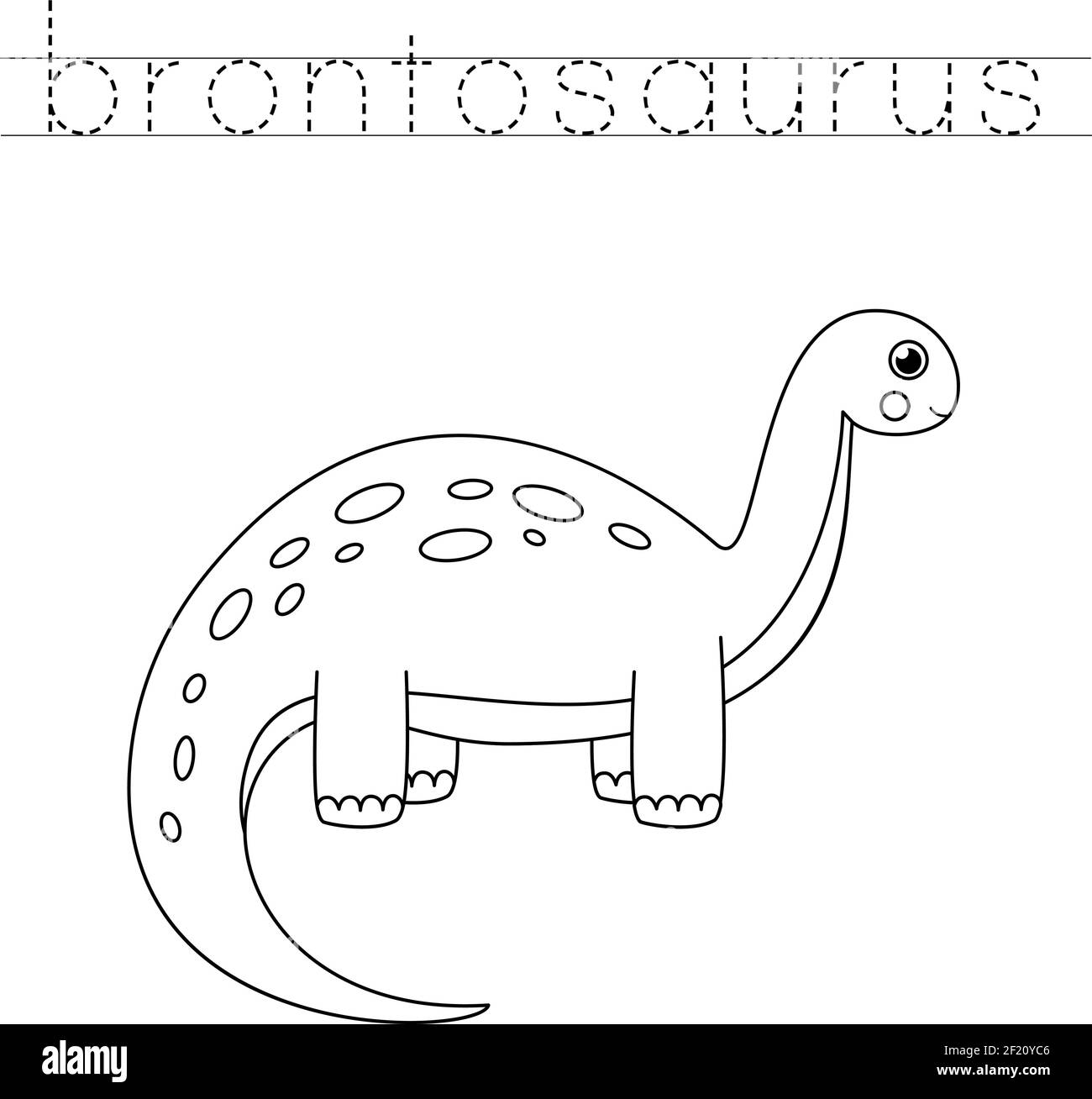 Trace the names of dinosaurs. Color cute brontosaurus. Handwriting ...