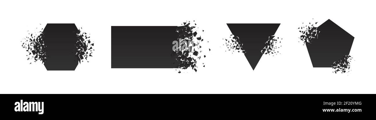 Shape shattered and explodes flat style design vector illustration set ...