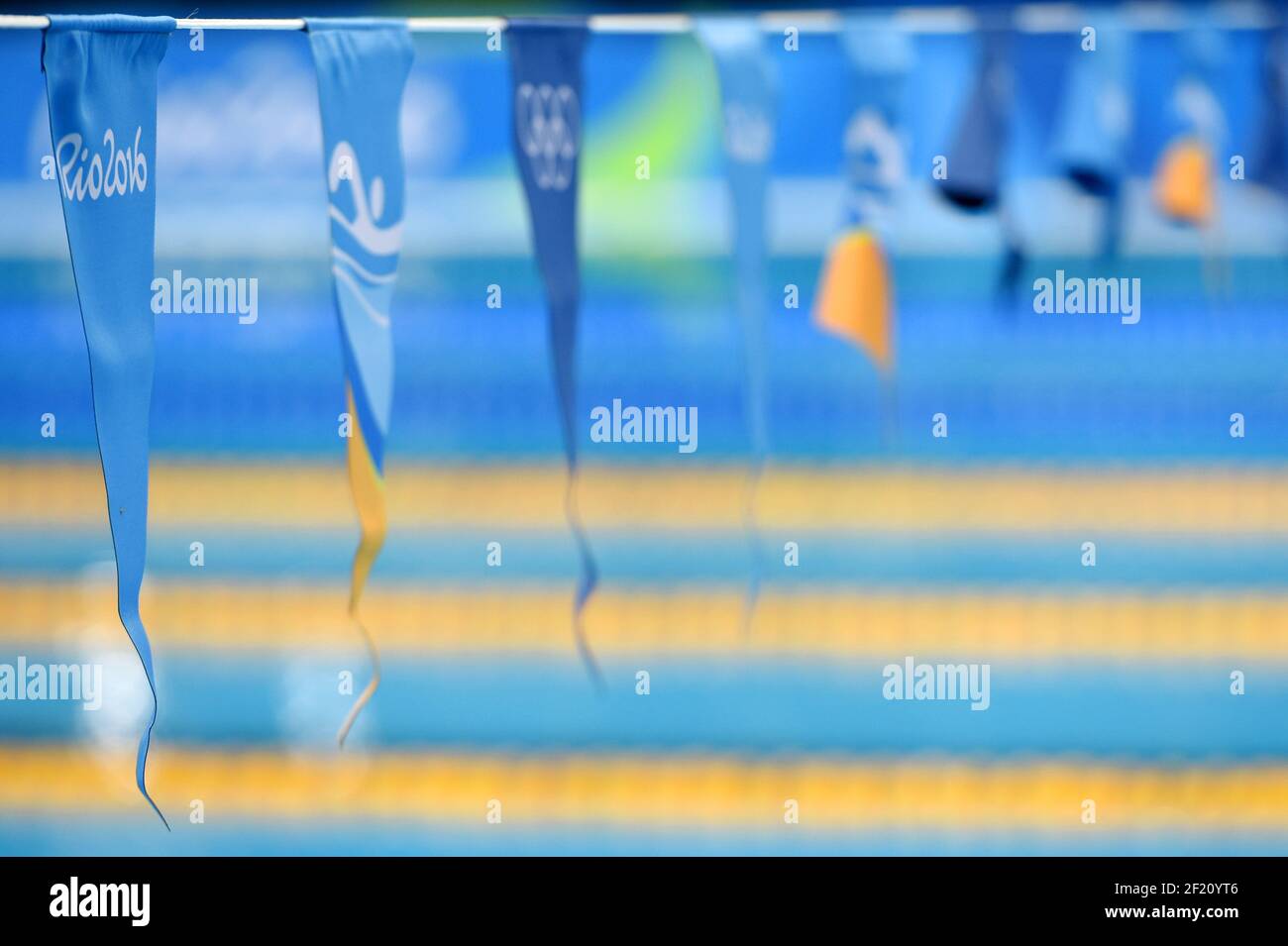 Illustration of Olympic logo Rio 2016 in Olympic Aquatics Stadium ...